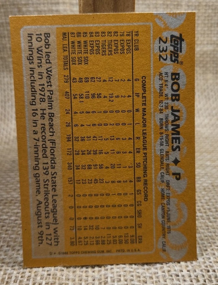 1988 Topps Bob James Baseball Card #232 White Sox FREE S&H A2 | eBay