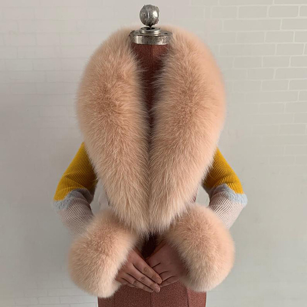 100% Real Fox Fur Scarf Winter Neck Warm Collar Women Scarves Fox Cuffs ...
