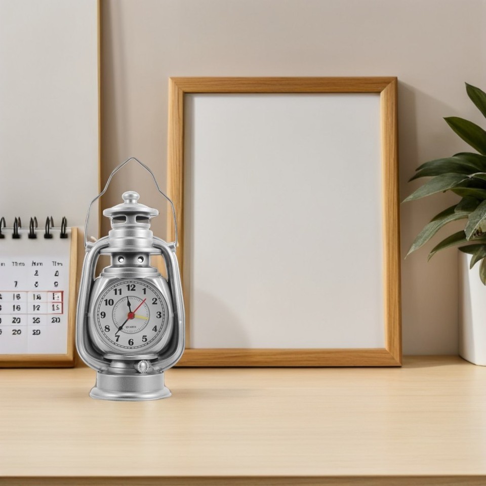 Desk Clock Vintage: Non Ticking Silent Small Clock Oil Lamp Shape ...