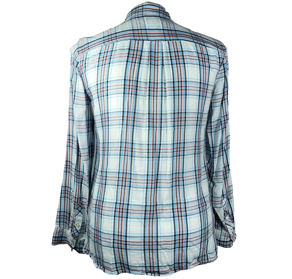 Maurices Top LARGE Blue Pink Black Plaid Button Collar Long Sl Casual ...