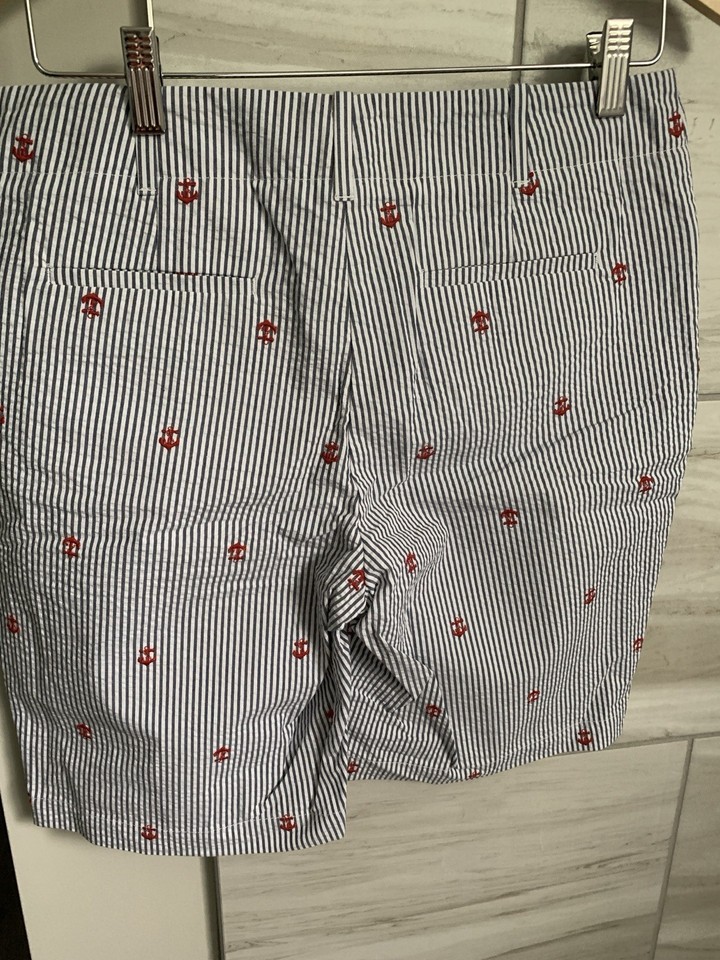 Talbots Seersucker Striped Shorts Women's Size 10 Novelty Anchors Print ...