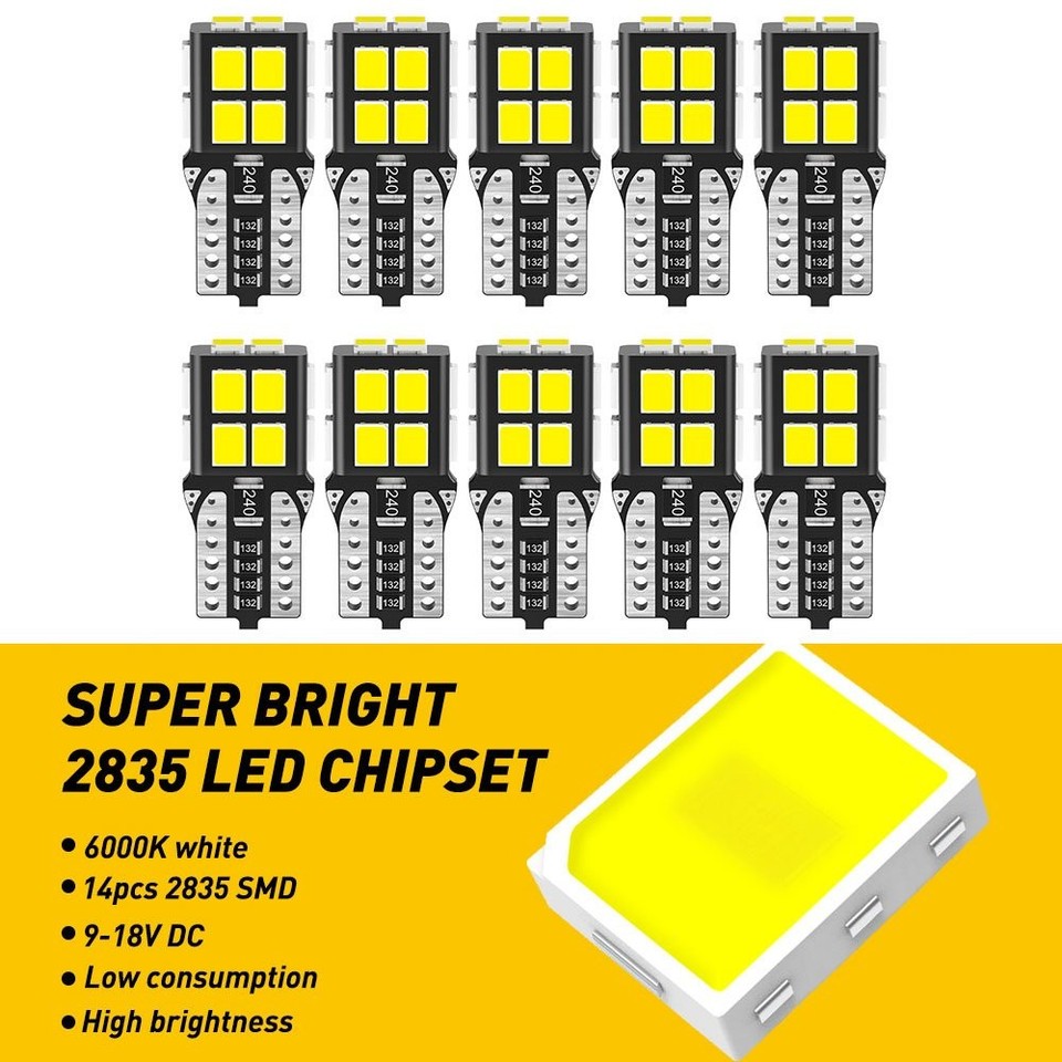 White T10 6500K Light LED Bulbs Canbus 192 168 194 W5W 2825 158 14SMD ...