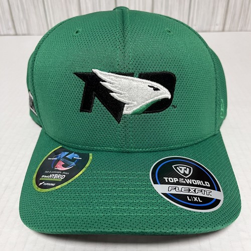 North Dakota Fighting Hawks Hat Cap Stretch Fit L/XL Green Mens College ...