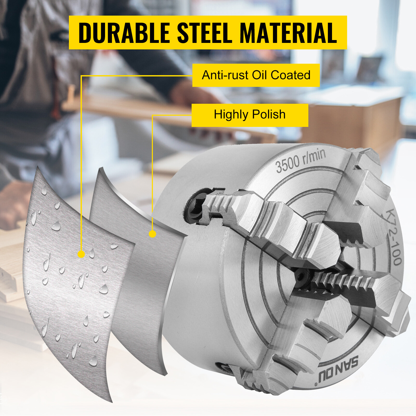 Lathe Chuck 4" 4Jaw Independent Reversible Jaw K72-100 Wood Turning ...