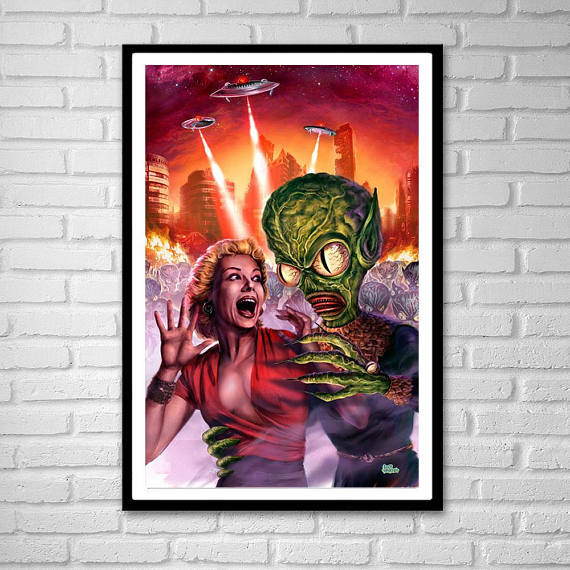 ALIEN INVASION Art Print Poster saucer martian Sci Fi art by Scott ...
