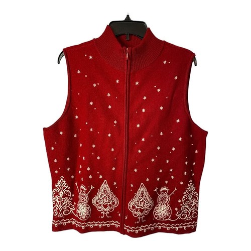 Talbots Women's Size XL Christmas Holiday Festive Vest Red Burgundy Zip ...