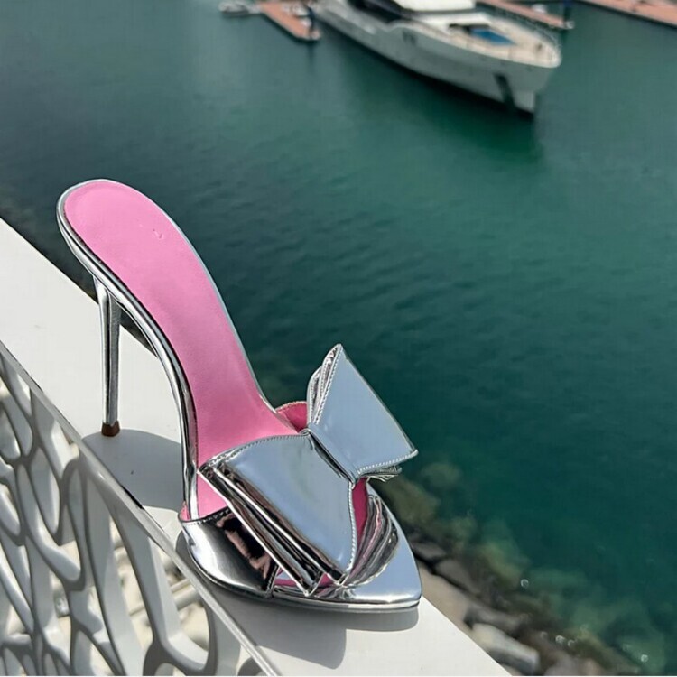 Women's 2023 Fashion Open Toe Bowtie Stiletto Heel Slipper Sandal Mule ...