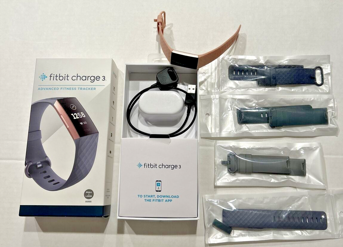 FitBit CHARGE 3 CHARGER + Lot For Parts Or Repair ROSE GOLD WRISTBANDS ...
