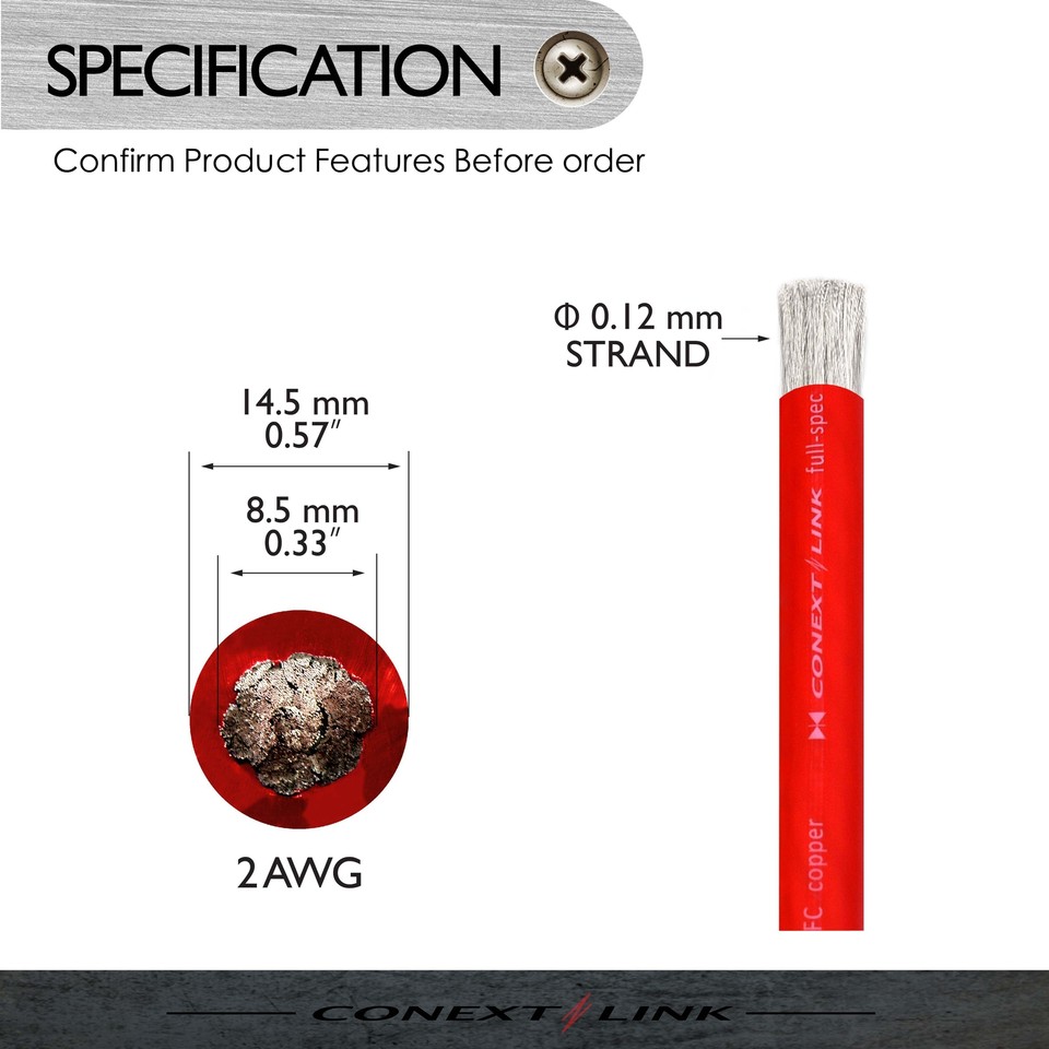 25ft 2GA AWG Car Amp Battery Power Cable Ground Wire Tinned OFC Copper ...