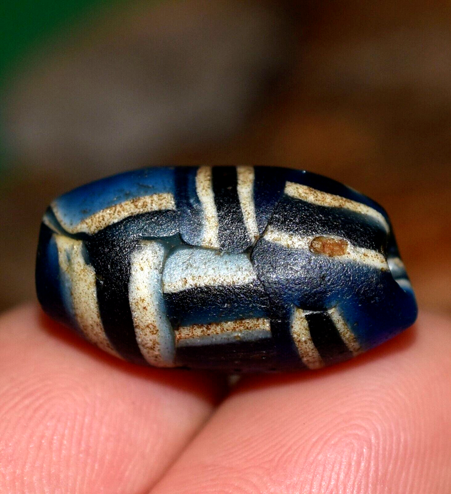 Ancient Islamic Excavated Blue & White Glass Ribbon Bead Mali, African ...
