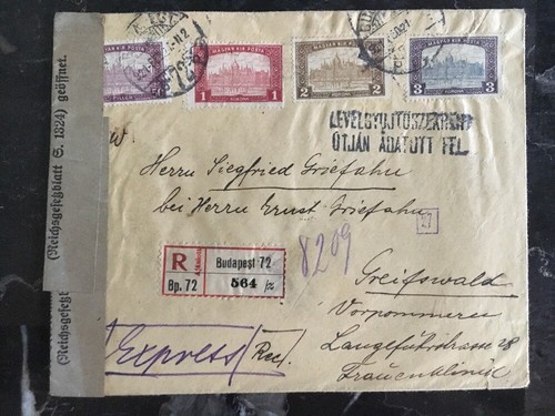 1921 Budapest Hungary Registered Censored Cover To Germany | eBay