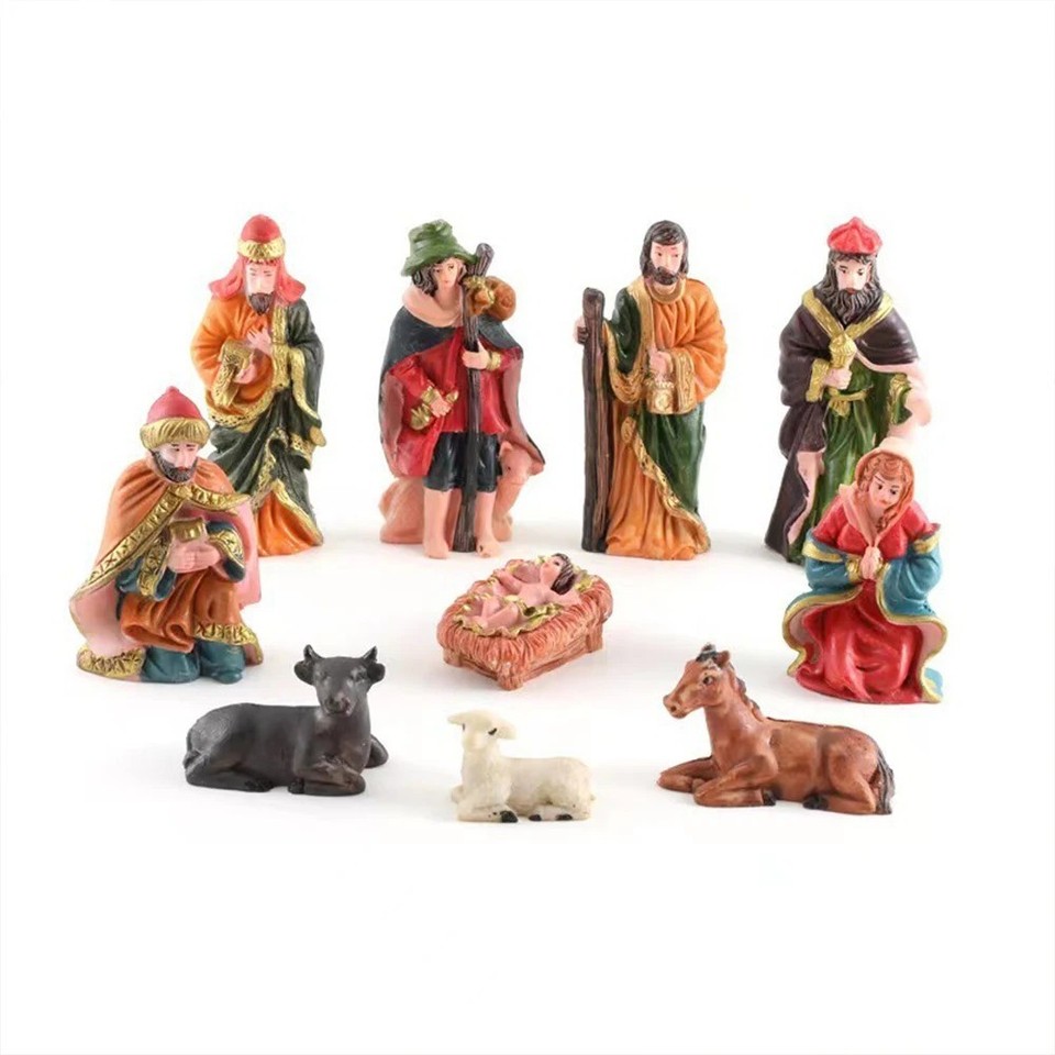 10Pcs Nativity Figures Set Christmas Traditional Jesus Birth Movable ...