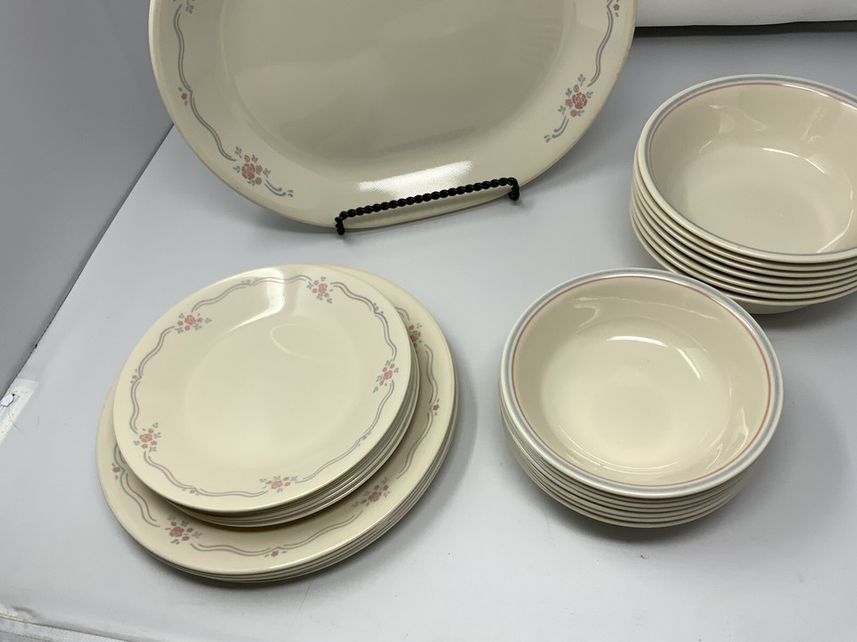 Corelle English Breakfast 29 Lot Dinnerware Set - Pink & Blue Flowers ...