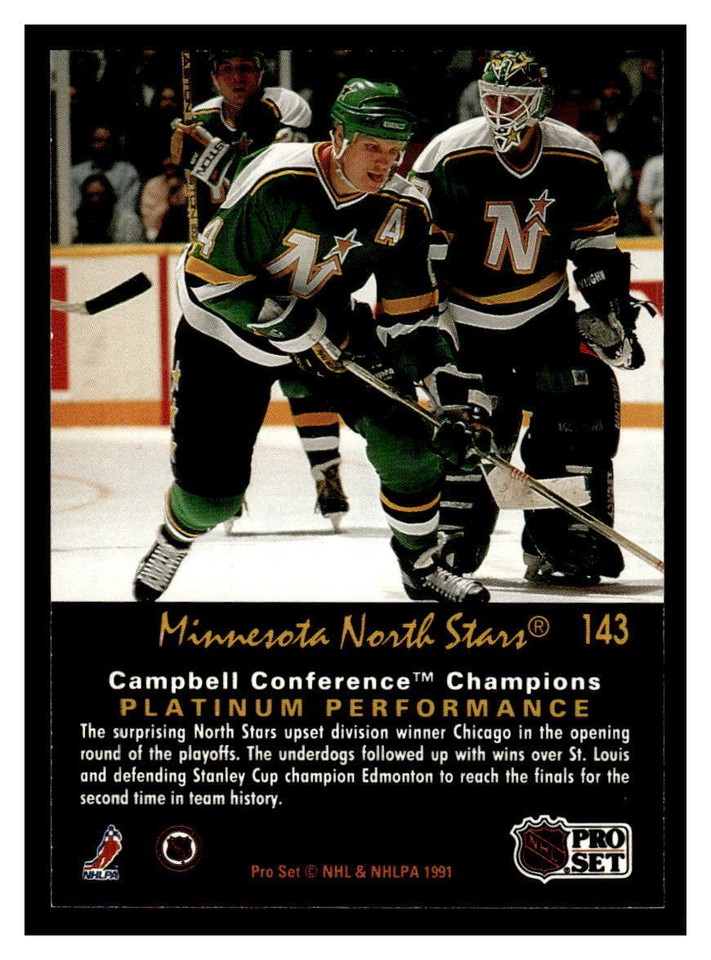 1991 Pro Set Platinum #143 Bellows/Broten/Mike Modano/Barber - North ...