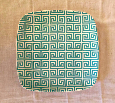 Jonathon Adler Happy Chic Turquoise Greek Key Platter 11” Square Plate ...