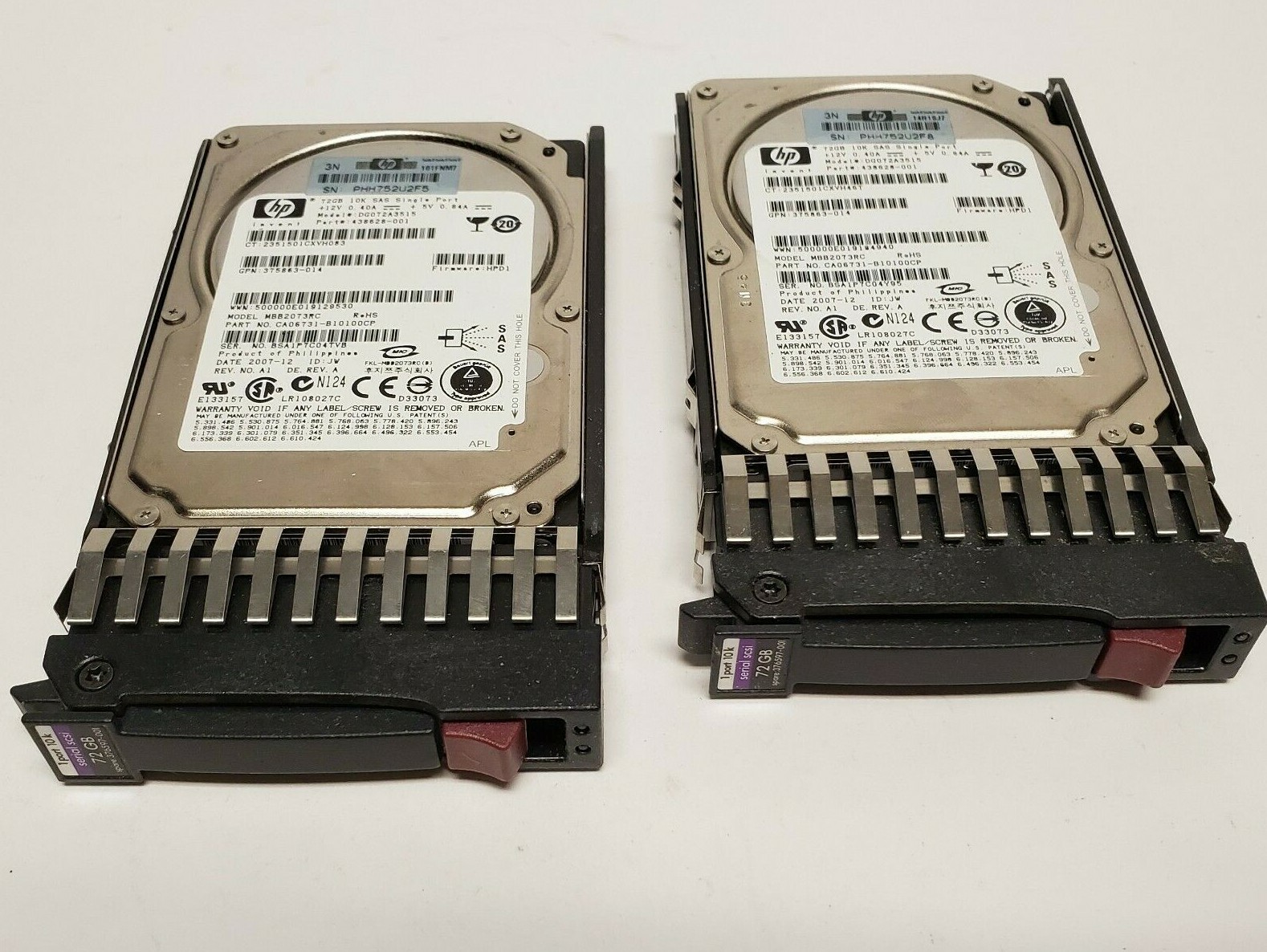 2 HP MBB2073RC 2.5" 72GB SAS HDD DG072A3515 W TRAY LOT OF 2 | eBay