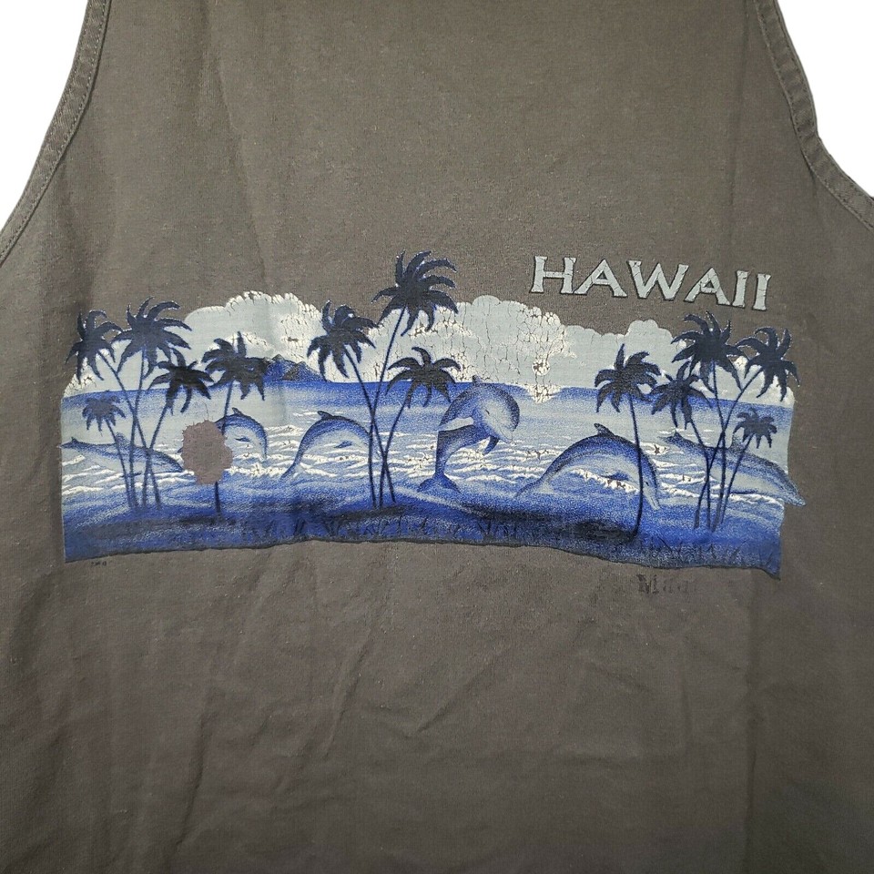 VTG 90s Maui Hawaii Tank Top Mens L Dark Gray Blue Dolphin Palm Tree ...