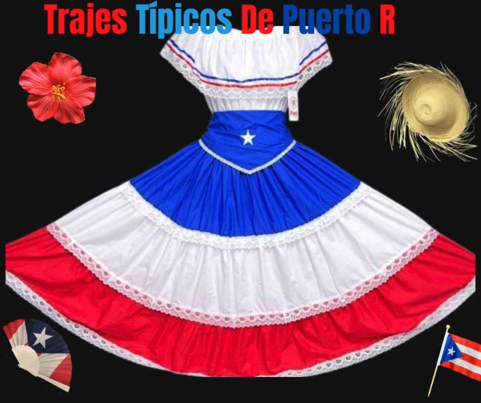 Puerto Rican Flag Skirt Set & Star Belt 3PC Traje Típico Jíbara Boricua ...