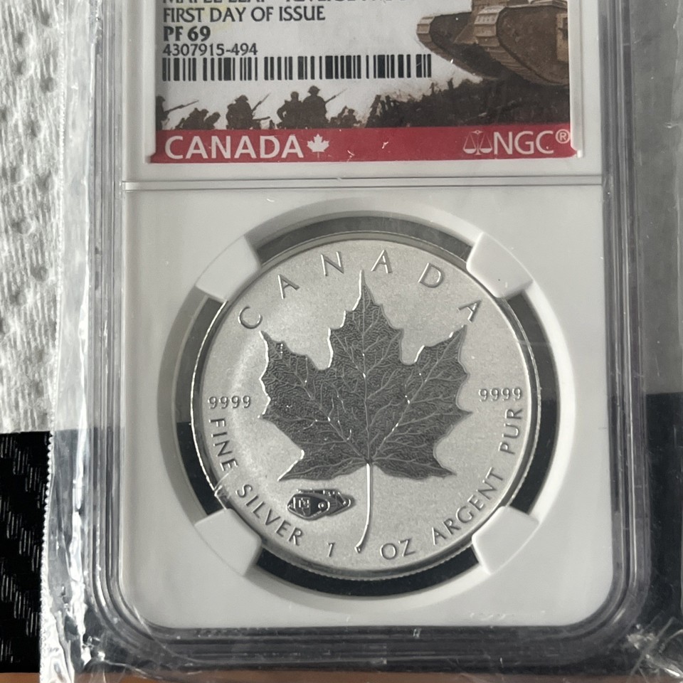 2016 1 OZ Silver Reverse Proof Maple Leaf WWI Tank Privy First Day ...