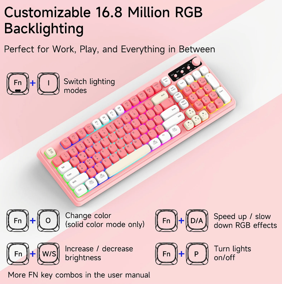 Wireless Gaming Keyboard RGB Backlit 99 Keys Tri-Mode Compact ...