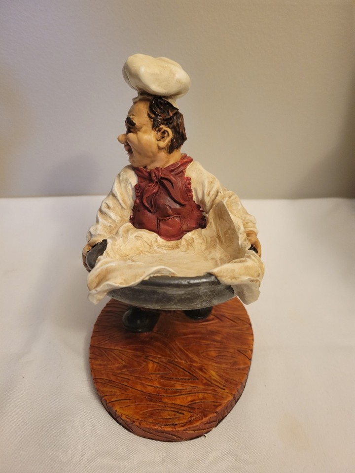 VINTAGE ITALIAN CHEF STATUE HOLDING PIZZA PAN W/DOUGH 7.5''X 6'' HEAVY ...
