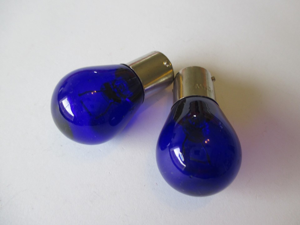 1156 BLUE GLASS BULBS NEW SINGLE CONTACT 12 VOLT GLOBES FILAMENT | eBay
