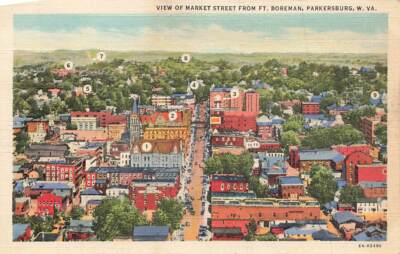 c1940 Aerial View Market Street From Ft Boreman Linen Parkersburg WV ...