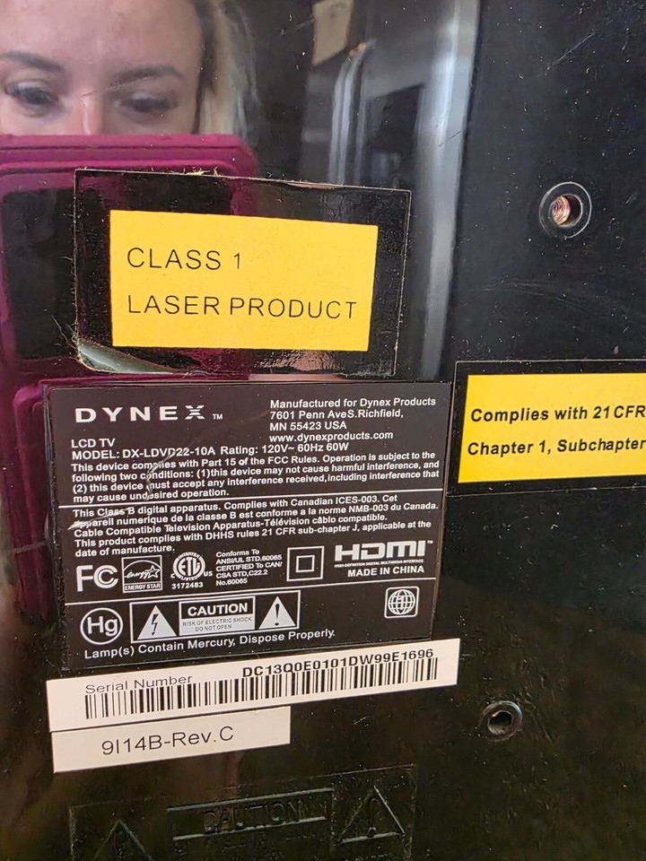 DX-LDVD22-10A Dynex 19" LCD TV Monitor With Built-In DVD Player HDMI ...