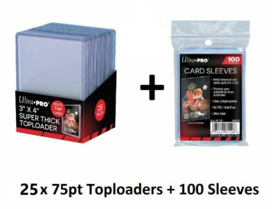 25 x Ultra PRO THICK Trading Card 75pt Toploader + 100 Penny SLEEVES ...