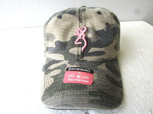 New Browning Cap Fit For Her Camo Pink Woodland Hat Leather Strap ...
