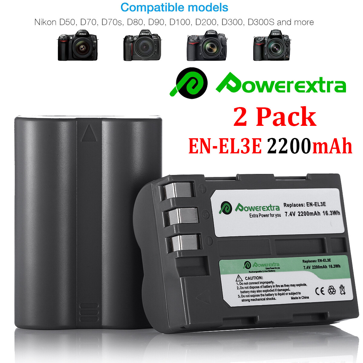2Pcs EN-EL3e Rechargeable Battery Pack For Nikon D90 D200 D300S D700 ...