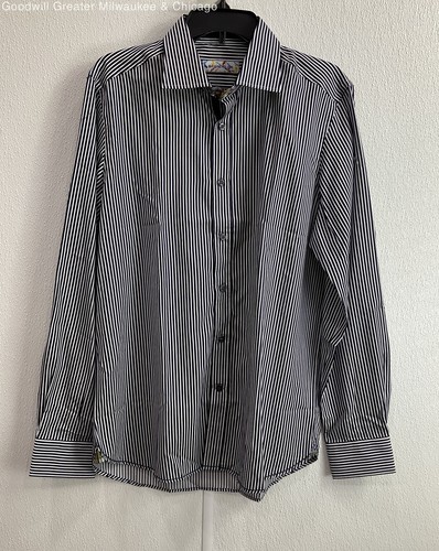 NWT Brandolini Men's Navy Stripe 100% Cotton Button Up Shirt Size ...