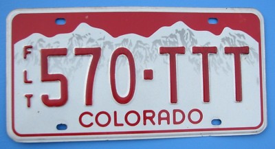 COLORADO TRIPPPLE LETTER T PASSENGER FLEET LICENSE PLATE " 570 TTT " CO ...