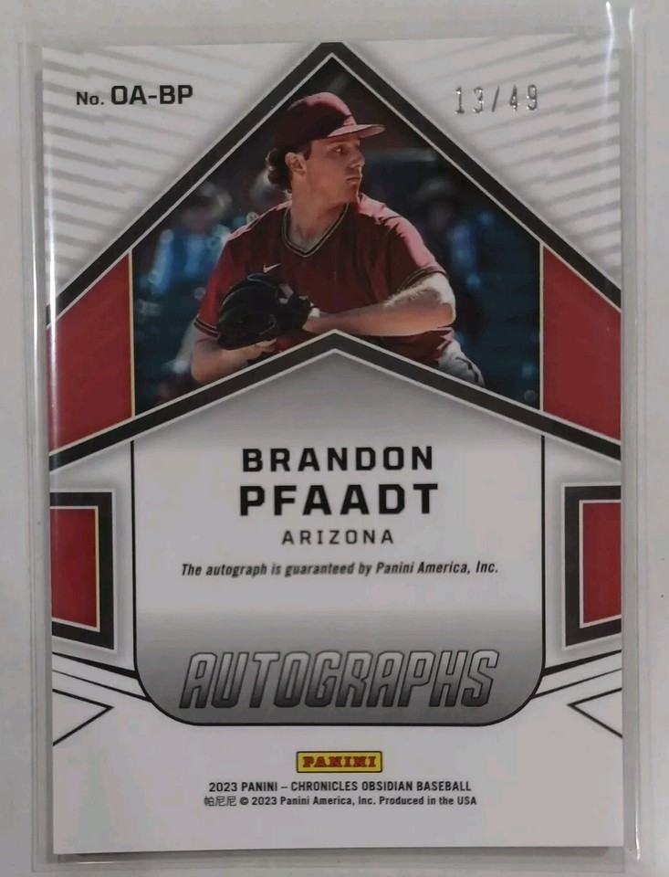 2023 Panini Obsidian Autographs Electric Etch #OA-BP Brandon Pfaadt /49 ...