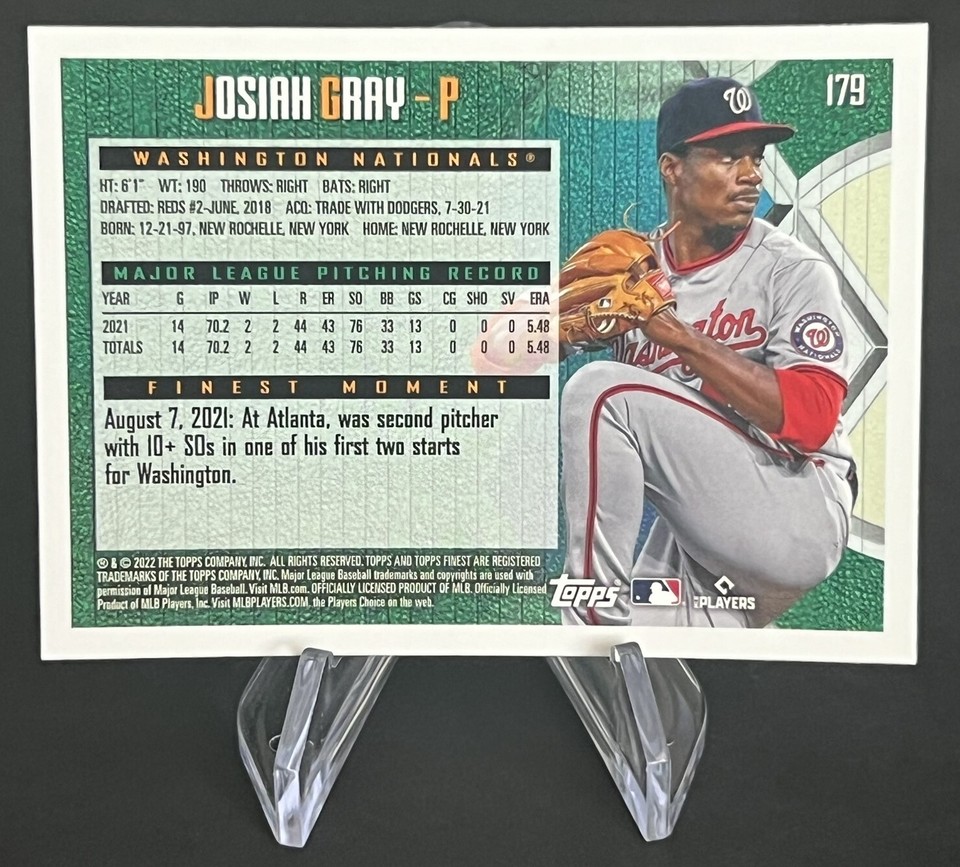 2022 Finest Flashbacks #179 Josiah Gray RC | eBay