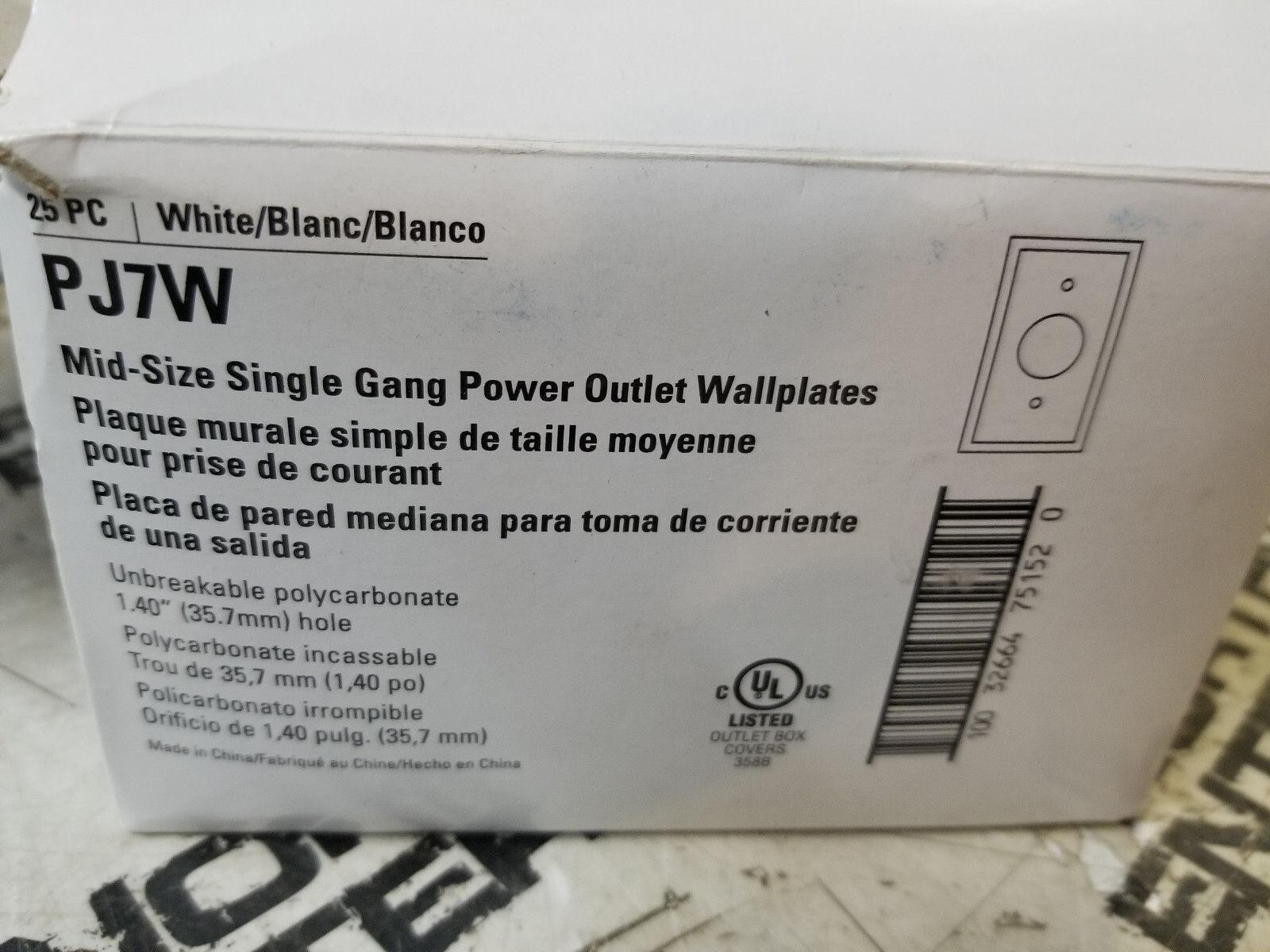 25PC - Eaton White 1.406 MidSize Receptacle Wallplate Outlet Covers ...