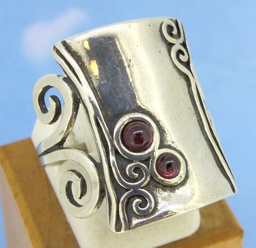 A.S. Israel Garnet Gemstone Modernist Ornate Sterling Silver Ring Size ...