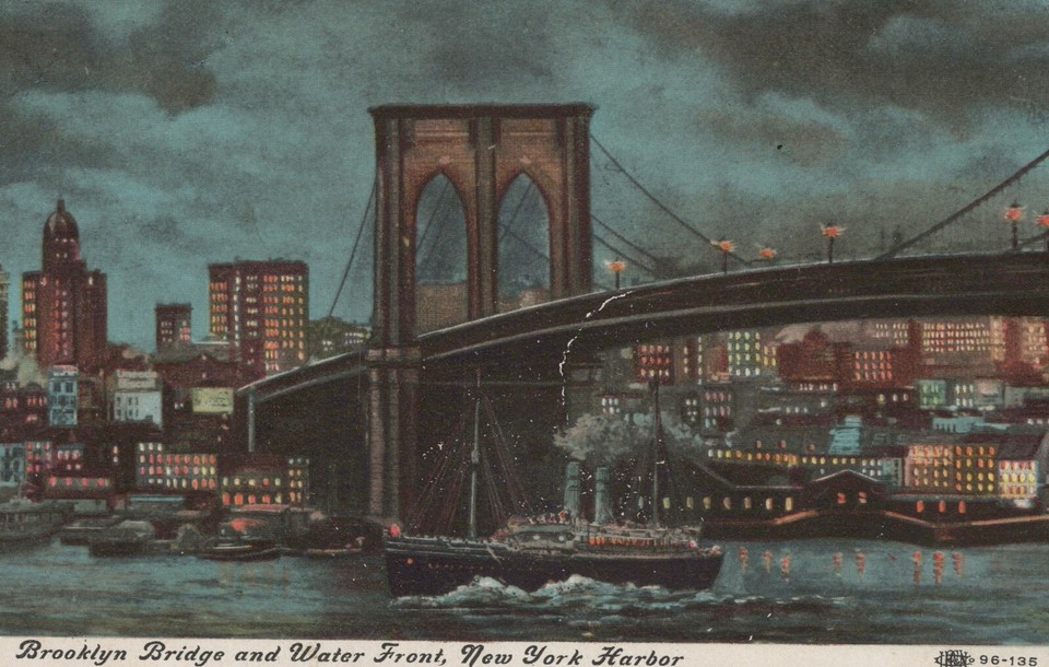 Brooklyn Bridge & Water Front New York Harbor Divided Back Vintage Post ...