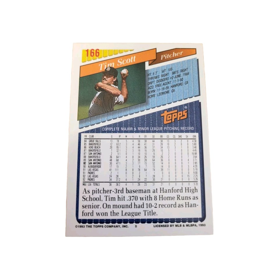 1993 Topps #166 Tim Scott San Diego Padres MLB Baseball Card (C9 | eBay