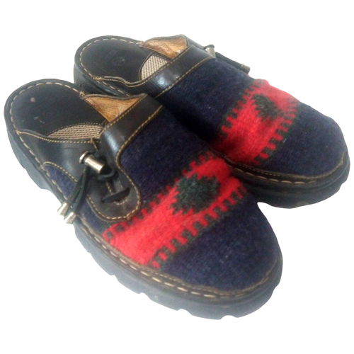 Double H Boots Clogs Slides Mule Womens Size 8 Red Navy Wool Aztec Slip ...