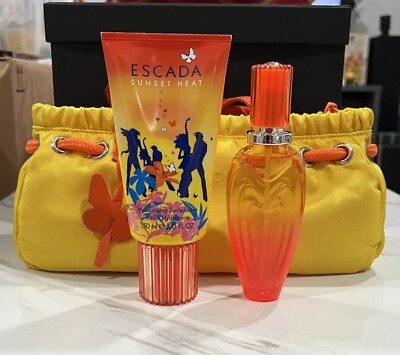 ESCADA SUNSET HEAT Perfume Gift Set Women 1.6 Oz 3 Pc NEW IN DAMAGE BOX ...