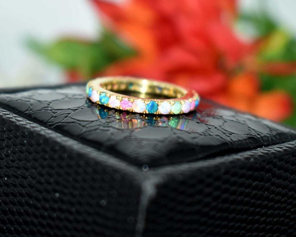 Sterling Silver Full eternity wedding band for women multi opal color ...