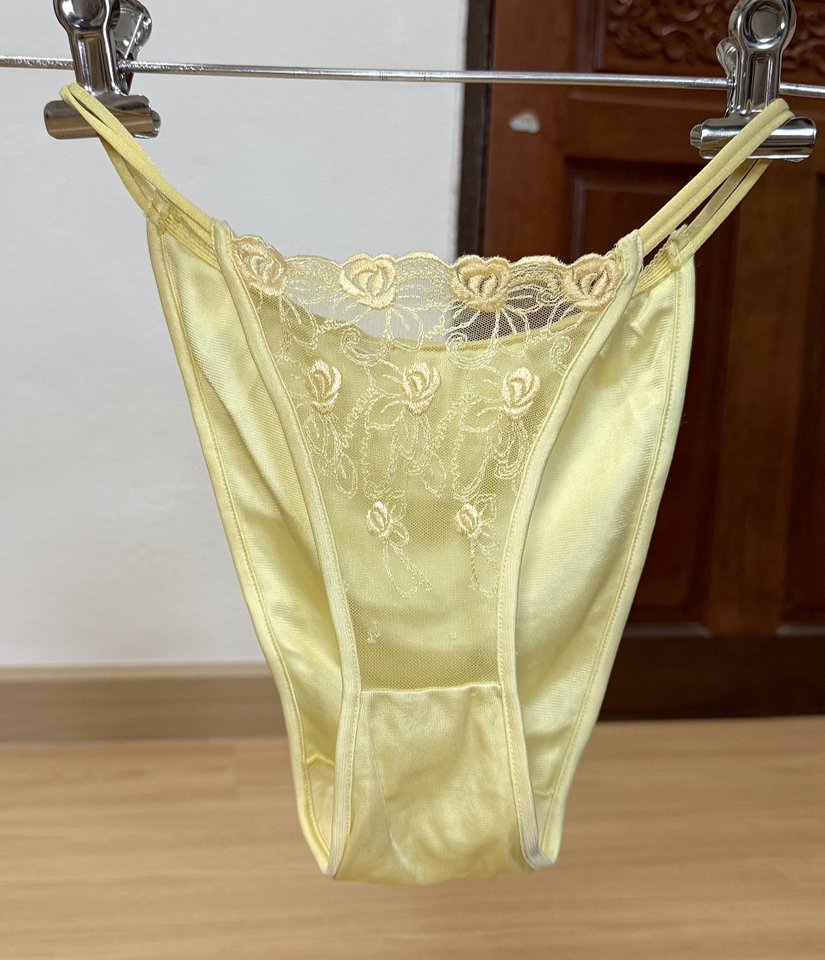 Vintage Shiny Yellow Nylon String Panties Sheer Floral Lace Sissy Bikini Sz.5-6 | eBay