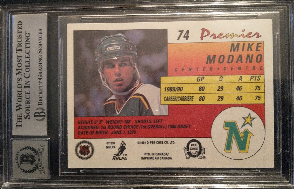 MIKE MODANO SIGNED NORTH STARS 1990 O-PEE-CHEE PREMIERE #74 w/ A ...
