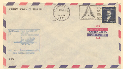 USA Sc. 1292 Lufthansa DC10 1st Flight Miami Dusseldorf 1981 Slogan ...