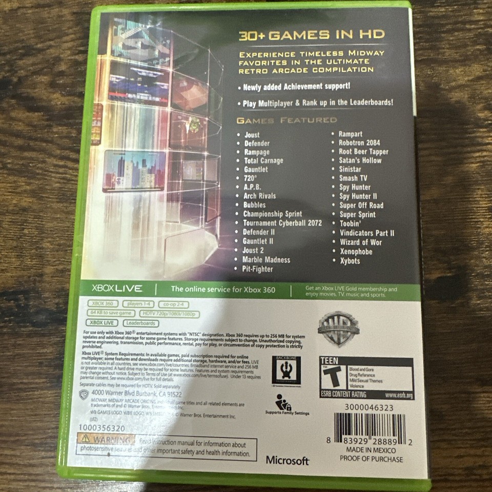 Midway Arcade Origins (Microsoft Xbox 360, 2012) Used CIB 883929288892 ...