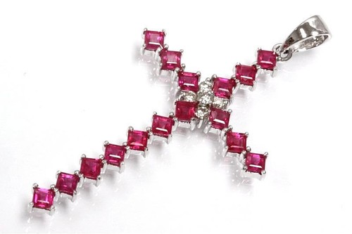 2.6 ctw Natural Red Ruby & Diamond Solid 14k White Gold Big Cross ...