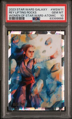 2023 Star Wars Galaxy Topps Rey Lifting Rocks Atomic 076/150 PSA 10 WSW ...