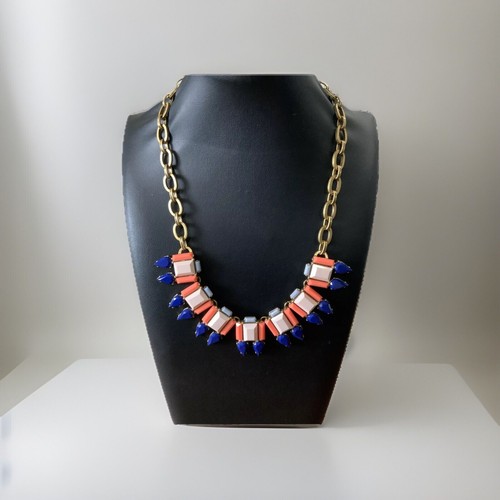 J Crew Statement Necklace Red, White, & Blue Gold Tone Chain MCM Style ...
