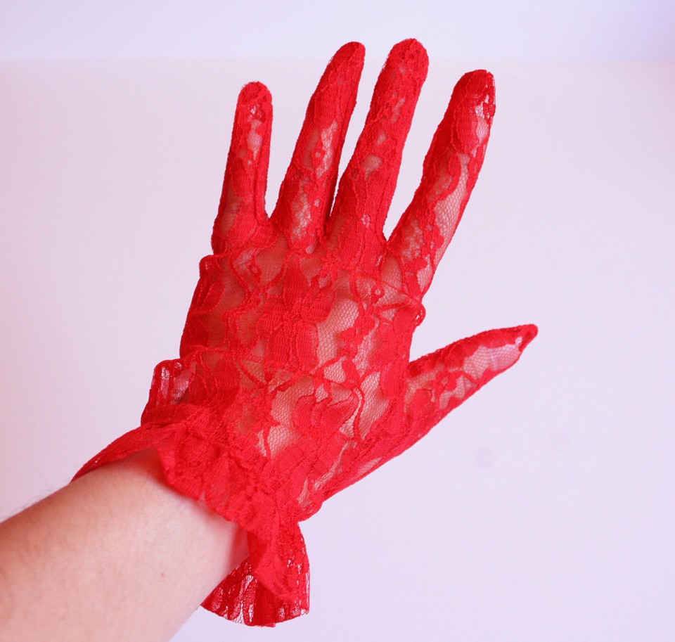 High Quality Lace Wrist Gloves w Ruffle - Black, White, Ivory, More ...